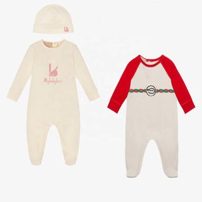 China 100% Cotton Baby Romper Set 2 Pcs Long Sleeve Hat New Style Custom Size for sale
