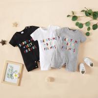 China Baby 100% Cotton Overall Romper Summer Short Sleeve Letters Printing Jumpsuit Bodysuit 0-36M for sale