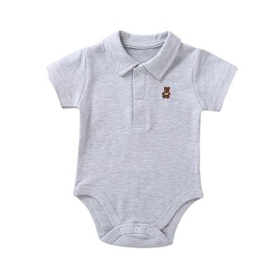 China Custom Logo Baby Romper 100% Cotton Short Sleeve Polo Bodysuit with Snap Buttons Sizes 0-18M for sale
