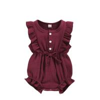 China Baby Girls Cotton Linen Romper with Ruffles Sleeveless Infant Clothes Size 70 80 90 100 for sale
