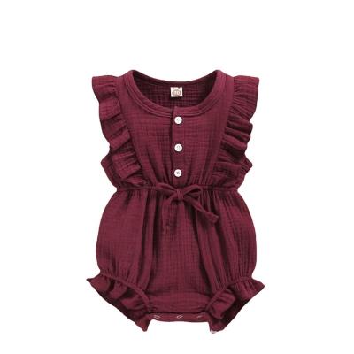 China Baby Girls Cotton Linen Romper with Ruffles Sleeveless Infant Clothes Size 70 80 90 100 for sale
