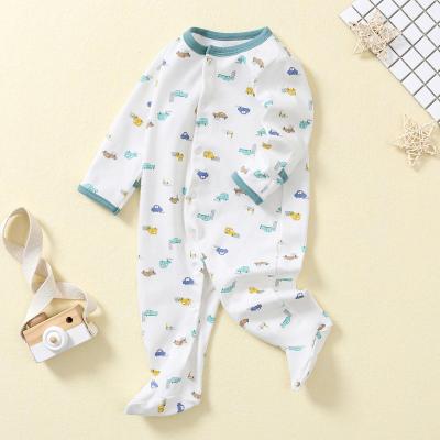 China 100% Cotton Baby Romper Jumpsuit with Fold Hand and Snap Feet Design Sizes 0-24M for sale