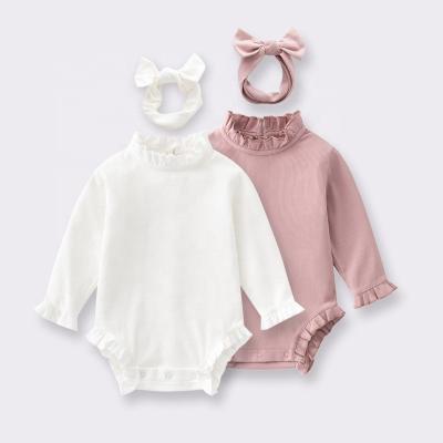 China Bamboo Cotton Baby Romper Long Sleeve Ruffle Design Girls Bodysuit 0-24M for sale