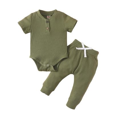 China Organic Cotton Baby Rompers Set 2pcs Infant Toddler Clothing 0-24M Custom Color for sale