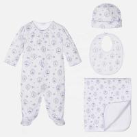 China Organic Cotton Baby Romper 4Pcs Gift Set for 0-24M Unisex Infant Bodysuit Hat Bib Blanket for sale