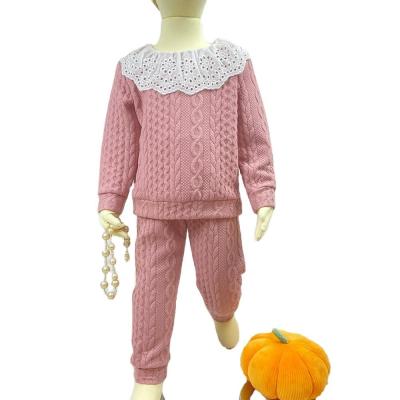 China Autumn Girls Clothing Sets Long Sleeve Ruffle Neck Kids Suit 3-7 Years Polyester Cotton for sale