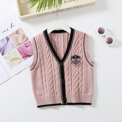 China OEM Custom Kids V-neck Knitted Cardigan Sweater Vest for Boys Girls Ages 3-6 Years for sale