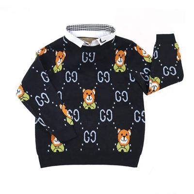 China Baby Knitted Long Sleeve Sweater with Woven Collar for Boys Girls Size 1-5 Years for sale