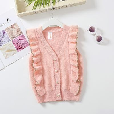 China Wholesale Baby Girls Feather Yarn Knitted Vest Sleeveless Sweater for 1-5 Years for sale