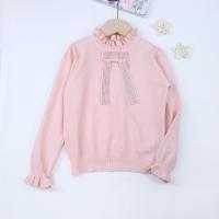 China Girls Knitted Pullover Sweater with Rhinestone Bowknot Size 90-150 Customizable for sale