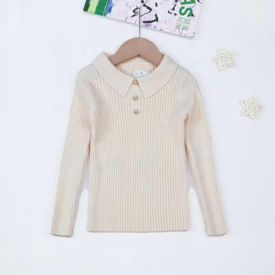 China Rib Knitted Baby Girl Sweater Polo Neck Soft Warm Children Pullover Size 100-150 for sale