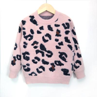China Leopard Pattern Jacquard Knitted Kids Baby Pullover Children Furry Sweater 1-6 Years for sale