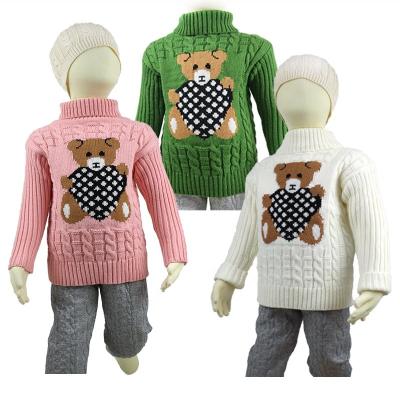 China Customized Knitted Jacquard Cable Pattern Girls Long Sleeve Turtleneck Pullover 100% Cotton 3-6 Years for sale