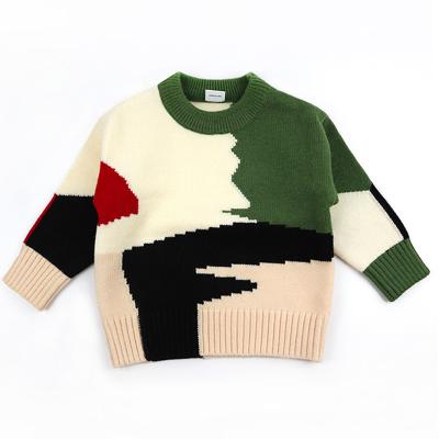China Custom Knitted Cotton Wool Blend Baby Boy Sweater Crew Neck Long Sleeve Winter Wear 1-5 Years for sale