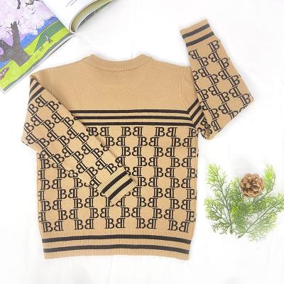 China Knitted Cotton Letter Stripe Pattern Ribbed Hem Baby Boy Pullover Sweater Winter 1-5 Years for sale