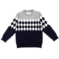 China Custom Knitted Cotton Yarn Diamond Pattern Baby Boy Winter Pullover Sweater for Kids 1-5 Years for sale