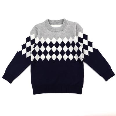 China Custom Knitted Cotton Yarn Diamond Pattern Baby Boy Winter Pullover Sweater for Kids 1-5 Years for sale