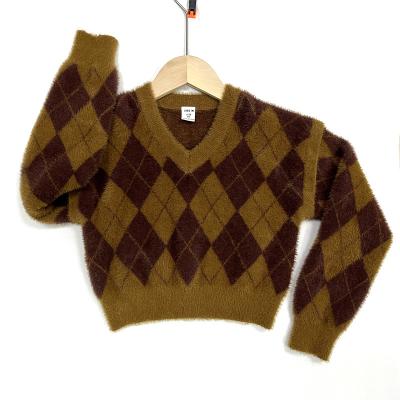 China Children's Jacquard Knitted Pullover Sweater Feather Yarn 1-6 Years Custom Color for sale