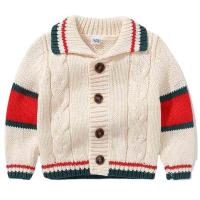 China Childrens Cable Knitted Stripe Heavy Knitting Kids Sweater Cardigan 100 Cotton 1-6 Years for sale