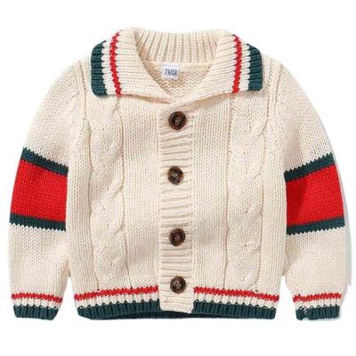 China Childrens Cable Knitted Stripe Heavy Knitting Kids Sweater Cardigan 100 Cotton 1-6 Years for sale