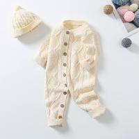 China Custom Baby Winter Bodysuit 100% Cotton Cable Knitted Newborn Rompers Set with Hat 0-24M for sale