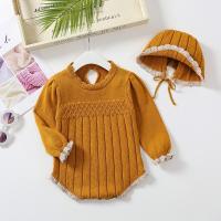 China 100% Cotton Baby Girl Knit Sweater Bodysuit with Hat Long Sleeve Jumpsuit 0-24M for sale