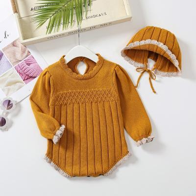 China 100% Cotton Baby Girl Knit Sweater Bodysuit with Hat Long Sleeve Jumpsuit 0-24M for sale