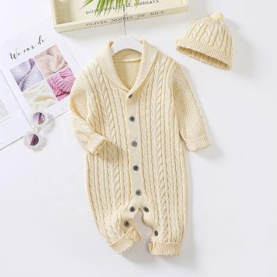 China Organic Cotton Baby Knitted Sweater Romper Set Long Sleeve Hat Onesie 3-24M for sale