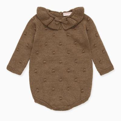 China Organic Cotton Baby Knitted Sweater Romper Long Sleeve Ruffle Neck 3-24M for sale