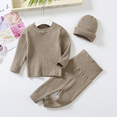 China Baby Knitted Sweater Set 100% Cotton Crew Neck Long Sleeve Pullover for 1-6 Years with Hat for sale