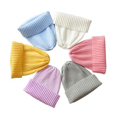 China Custom Logo Baby Beanie Hat Rib Knit 100% Cotton Winter Autumn Fitted Cap for sale