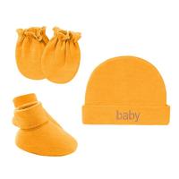 China Newborn Baby Hat Mittens Socks 3pcs Set 100% Cotton Custom Size Gift for sale