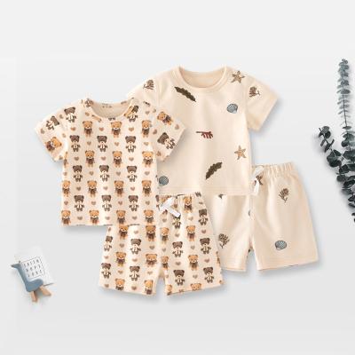 China Wholesale 100% Organic Cotton Baby Clothing Set Summer Short Sleeve Top and Shorts 6m to 36m for sale