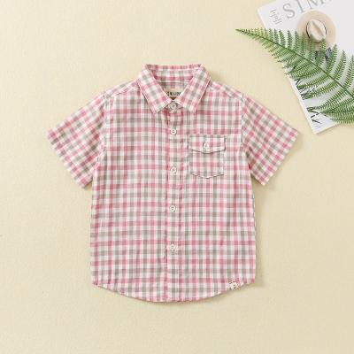 China Boys Preppy Style Plaid Shirt 100% Cotton Short Sleeve Kids Tops Custom Size for sale