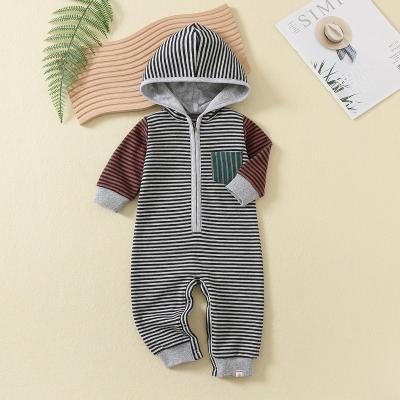 China Custom 100% Cotton Baby Romper Jumpsuit with Hat Long Sleeve Zipper 0-24M for sale
