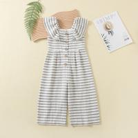 China Summer Newborn Baby Girls Cotton Knitted Sleeveless Ruffle Stripe Jumpsuit Bodysuit 0-24M for sale