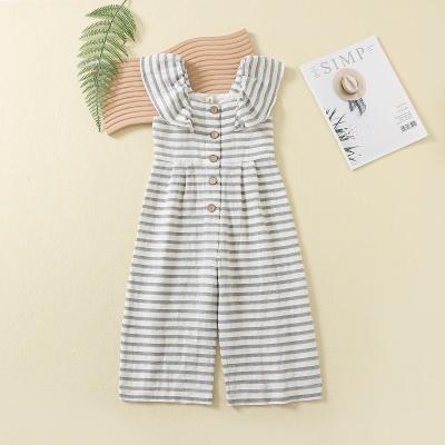 China Summer Newborn Baby Girls Cotton Knitted Sleeveless Ruffle Stripe Jumpsuit Bodysuit 0-24M for sale