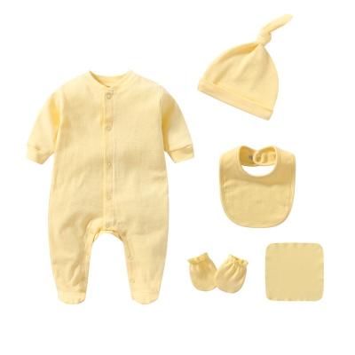 China Wholesale Newborn Baby Outfit Gift Set 5pcs Cotton Romper Pants Bib Socks 0-18M for sale