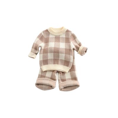 China Custom Logo Cotton Baby Sweater Sets Newborn Winter Clothes Jacquard Chunky Knit Long Sleeve 0-24m for sale