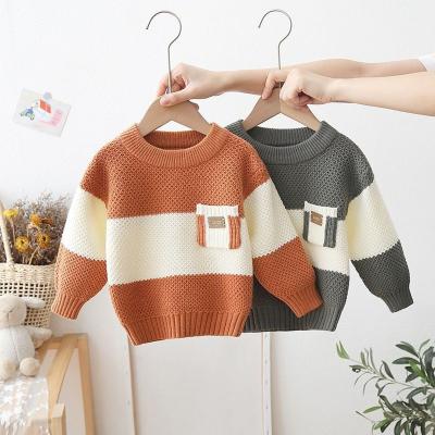 China Winter Baby Kids Chunky Knit Sweater with Chest Pocket Custom Design Soft Viscose Blend for sale