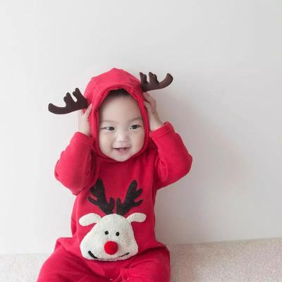 China Baby Girls Boys Christmas Romper Infant Long Sleeve Deer Jumpsuit 100% Cotton Custom Size for sale