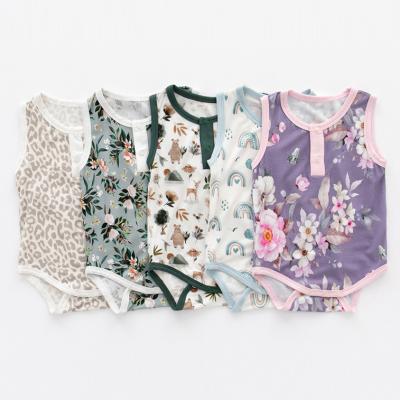 China Bamboo Fiber Baby Rompers Sleeveless Newborn Sleepwear 0-24 Months Unisex Snap Button for sale