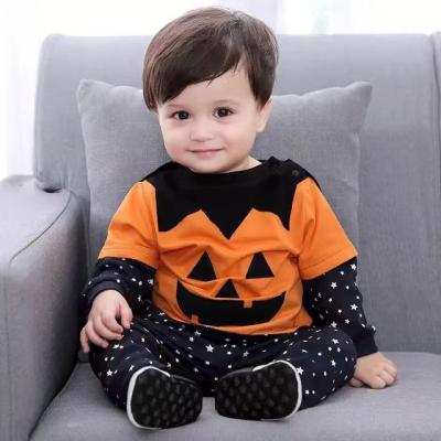 China Custom Baby Halloween Pumpkin Bodysuit Jumpsuit 100% Cotton Long Sleeve Romper Set 0-24 Months for sale
