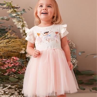 China Girls Pink Summer Dress Short Sleeve Cartoon Print Princess Design 100% Cotton Custom Size for sale