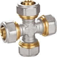 China Sand Blast Nickel Plated Brass Pex-al-pex Fitting PF5010 Equal Diameter Four-way For Processing Technic for sale