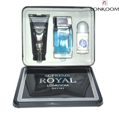 China Lonkoom Royal 100ml EDP Perfume Gift Set for Men Long Lasting Woody Scent Spray for sale
