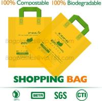 China 100% Compostable Shopper, Biodegradable Handle Handy Carrier Eco Bio Starch Plant Biodegradable T-Shirt Bags With Logo for sale