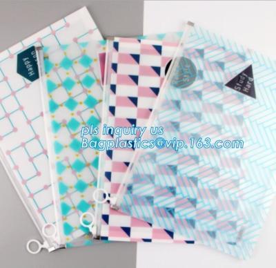 China Promotional stationery set PVC bag pencil set, zipper office stationery pouch with rope slider, Office stationery waterp for sale