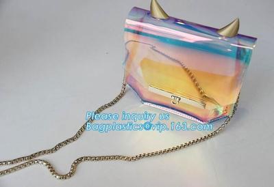 China PVC shoulder bag/transparent tote bag, Clear PVC Tote Bag Beach Bag, pvc shoulder bag with golden chain, clutch, packs for sale