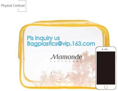 China Trendy transparent PVC makeup bag with nylon handle, pvc hanging travel cosmetic makeup zipper bag, travel makeup organi for sale